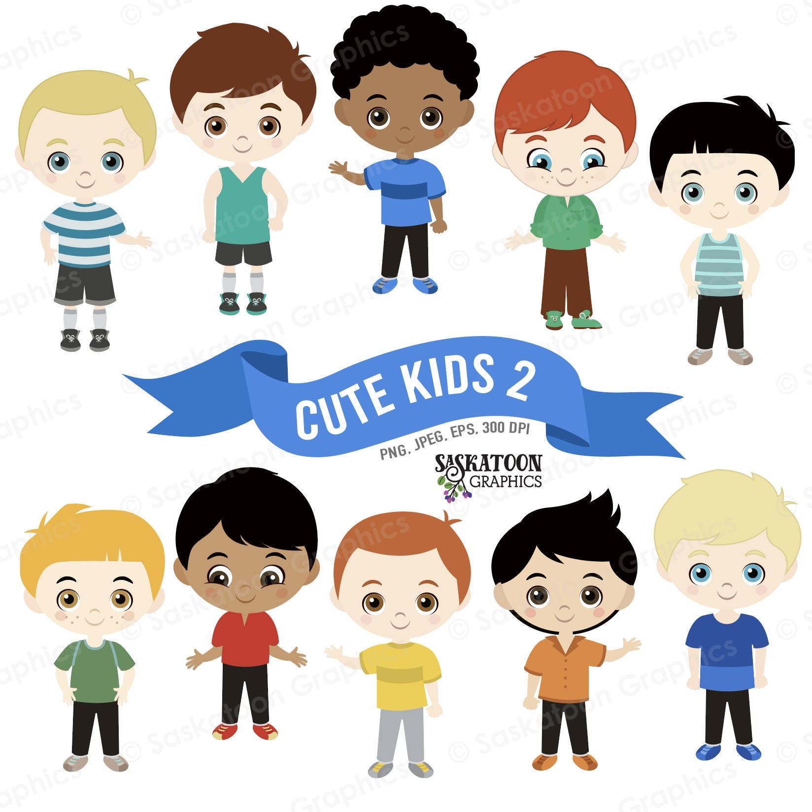 Cute Kids 2 Clipart Set - Instant Download File - Digital Clip Art ...