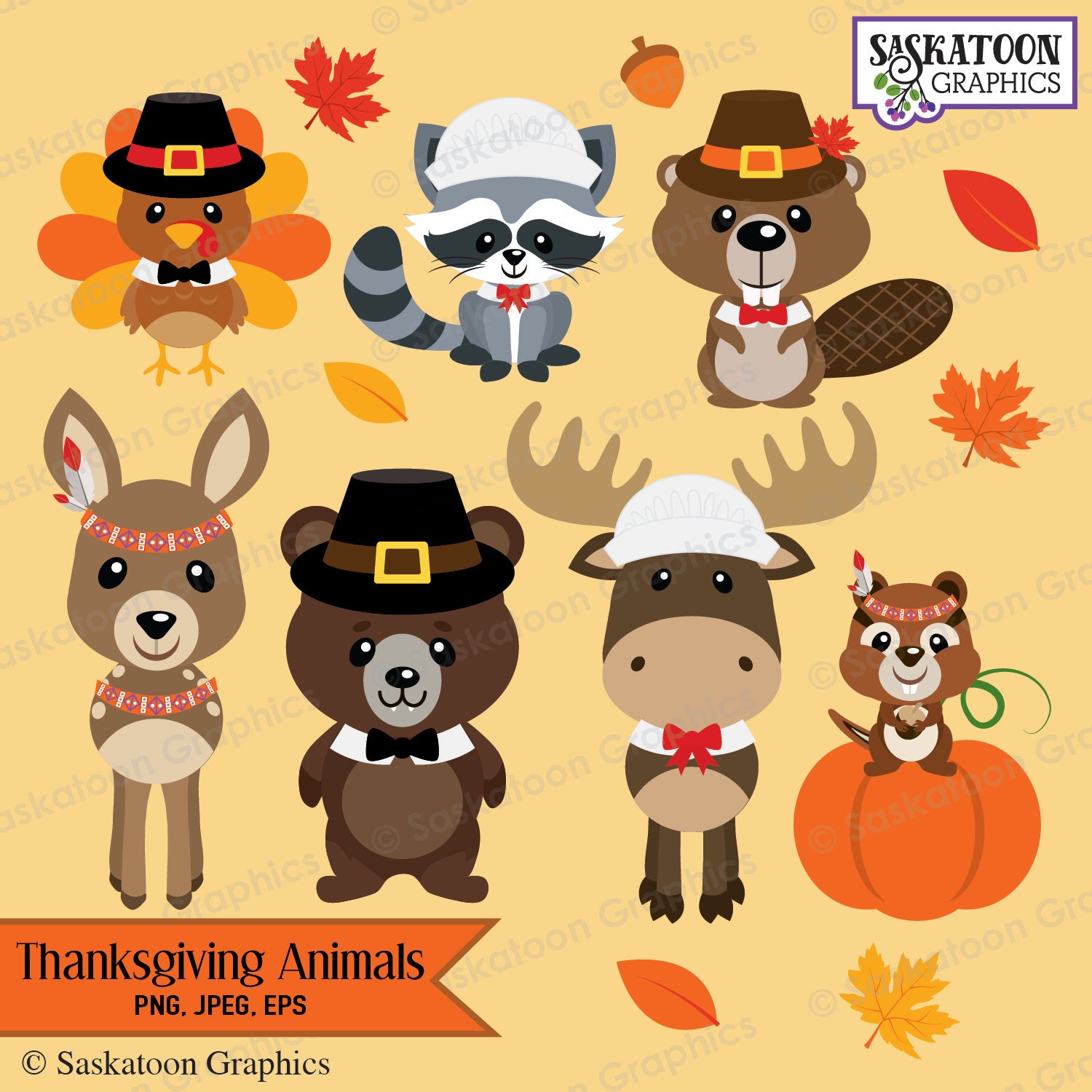 Cute Thanksgiving Woodland Animals Clip Art Instant Download File ...