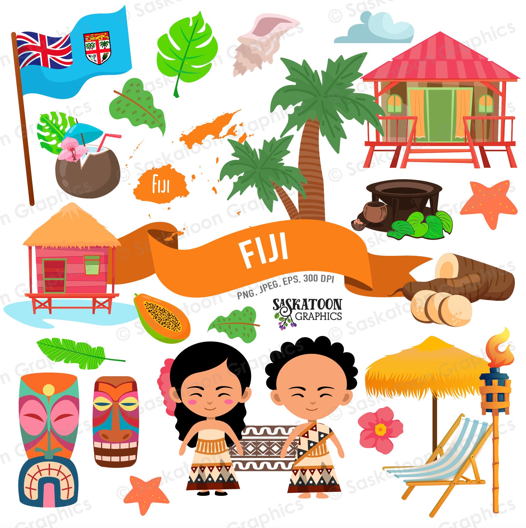 Fiji Travel Clip Art - Flag - Oceania Continent World - Polynesia ...