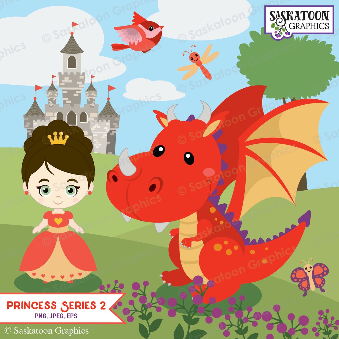 Princess and Dragon Clip Art - Instant Download File - Digital Graphics ...