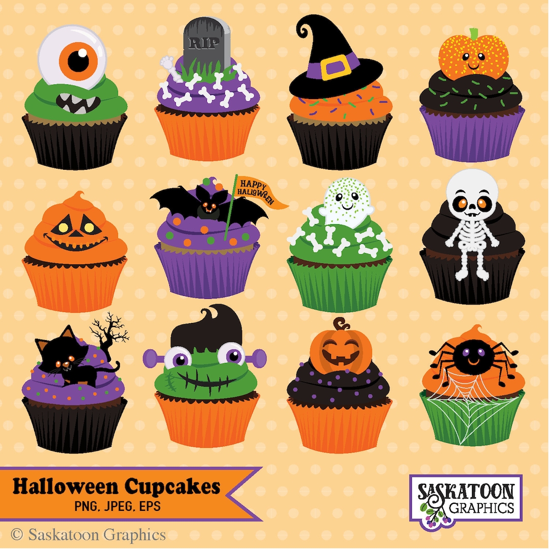 Cute Halloween Cupcakes Clip Art - Instant Download File - Digital ...