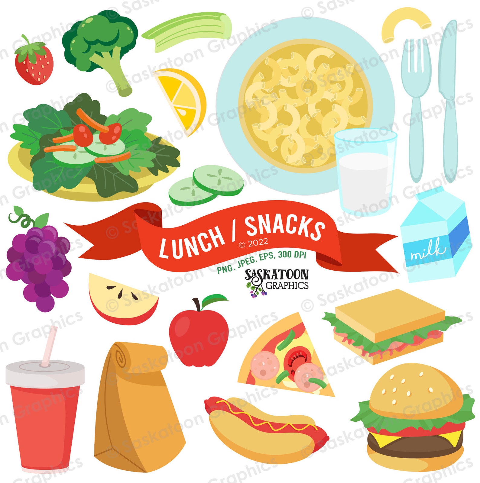 Lunch and Snack Foods Clip Art - Instant Download File - Digital ...