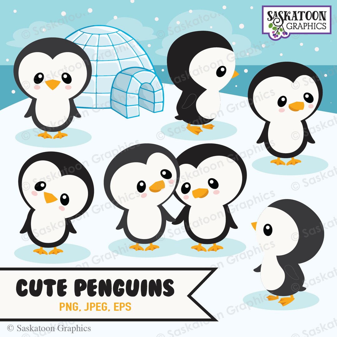 Cute Penguin Igloo Clip Art - Instant Download File - Digital Graphics ...