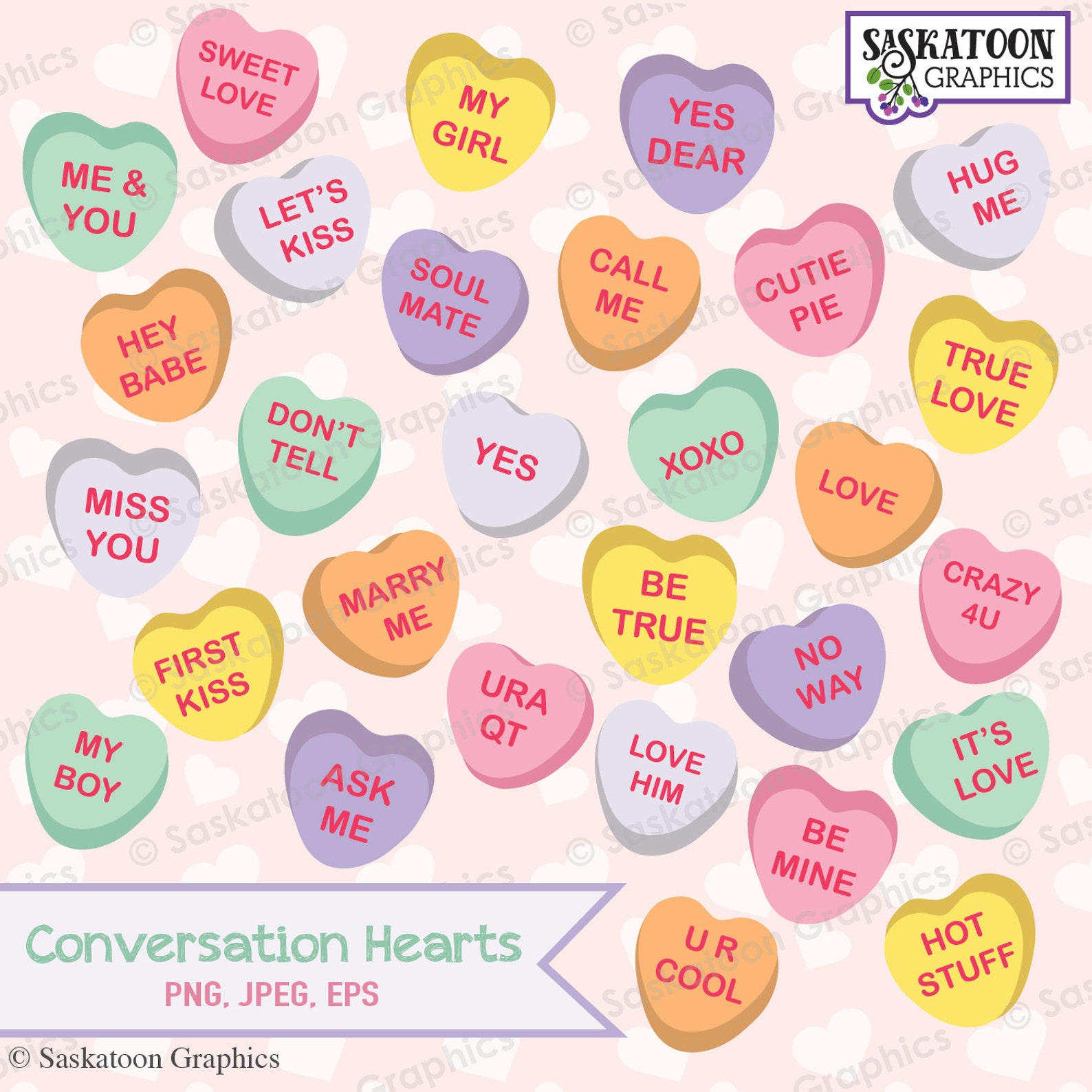 Conversation Hearts Clip Art Instant Download File Digital Graphics ...