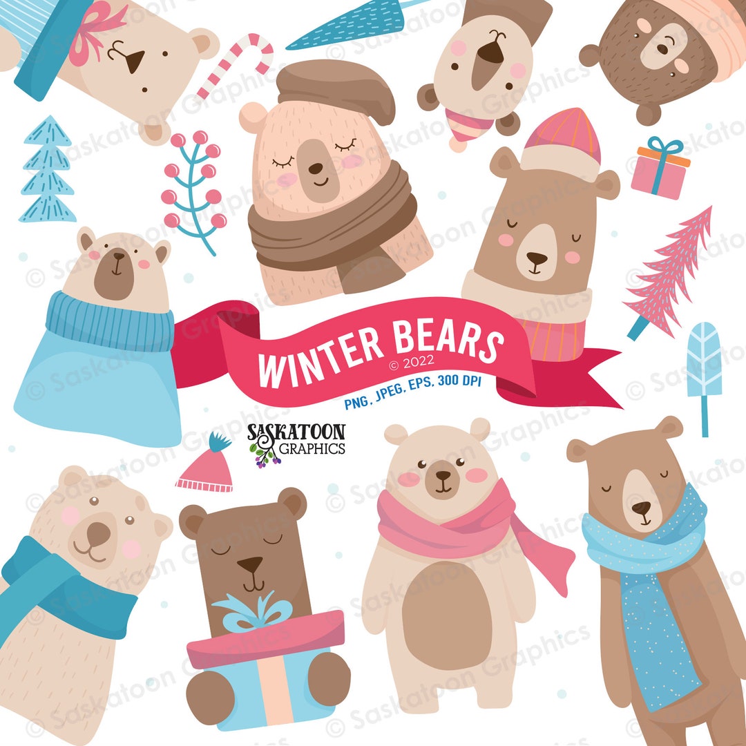 Winter Bears Clip Art - Brrr Cold - Instant Download File - Digital ...