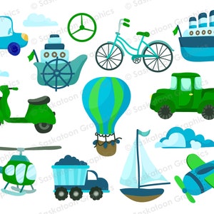 Cute Transportation Clip Art - Blue Green - Instant Download File ...