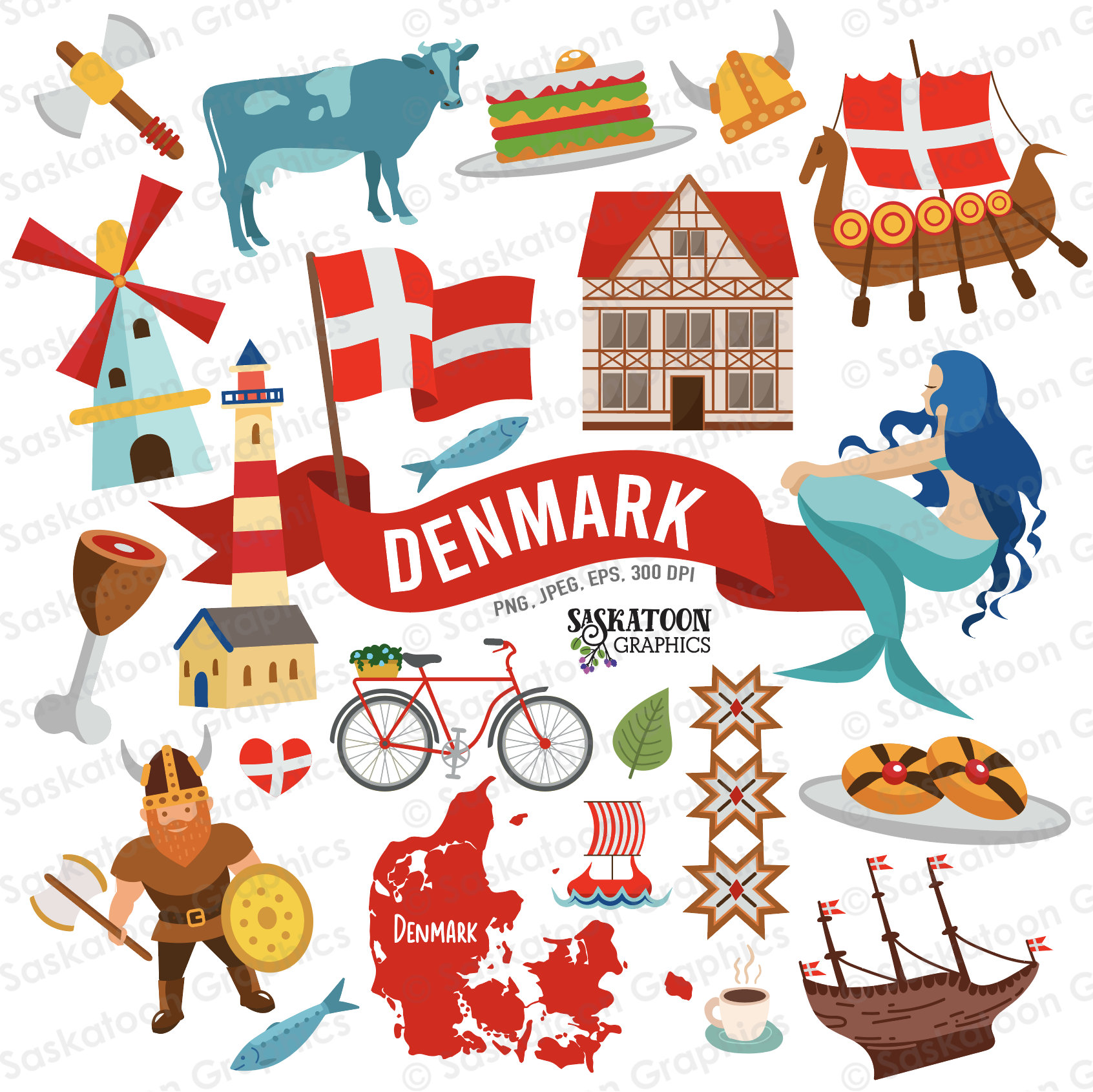 Denmark Travel Clip Art - Danish Flag - European Continent World ...