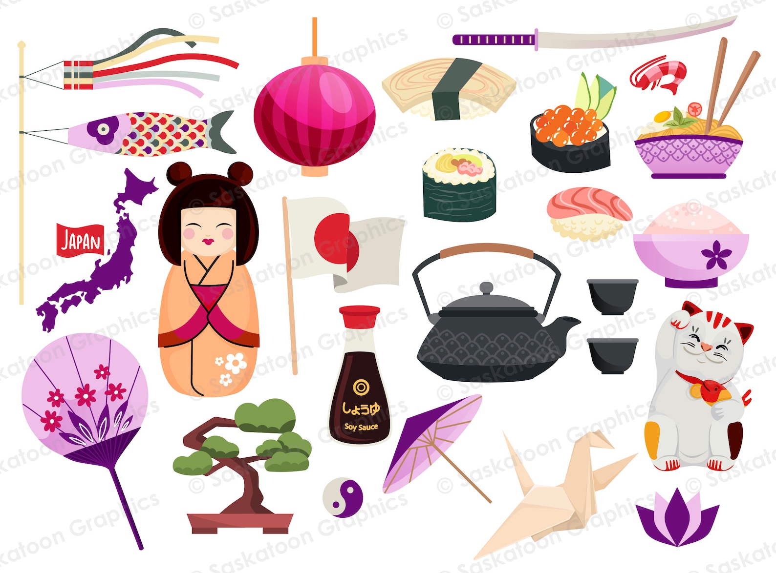 Japan Travel Clip Art Japanese Flag Asia Continent World Asian Country ...