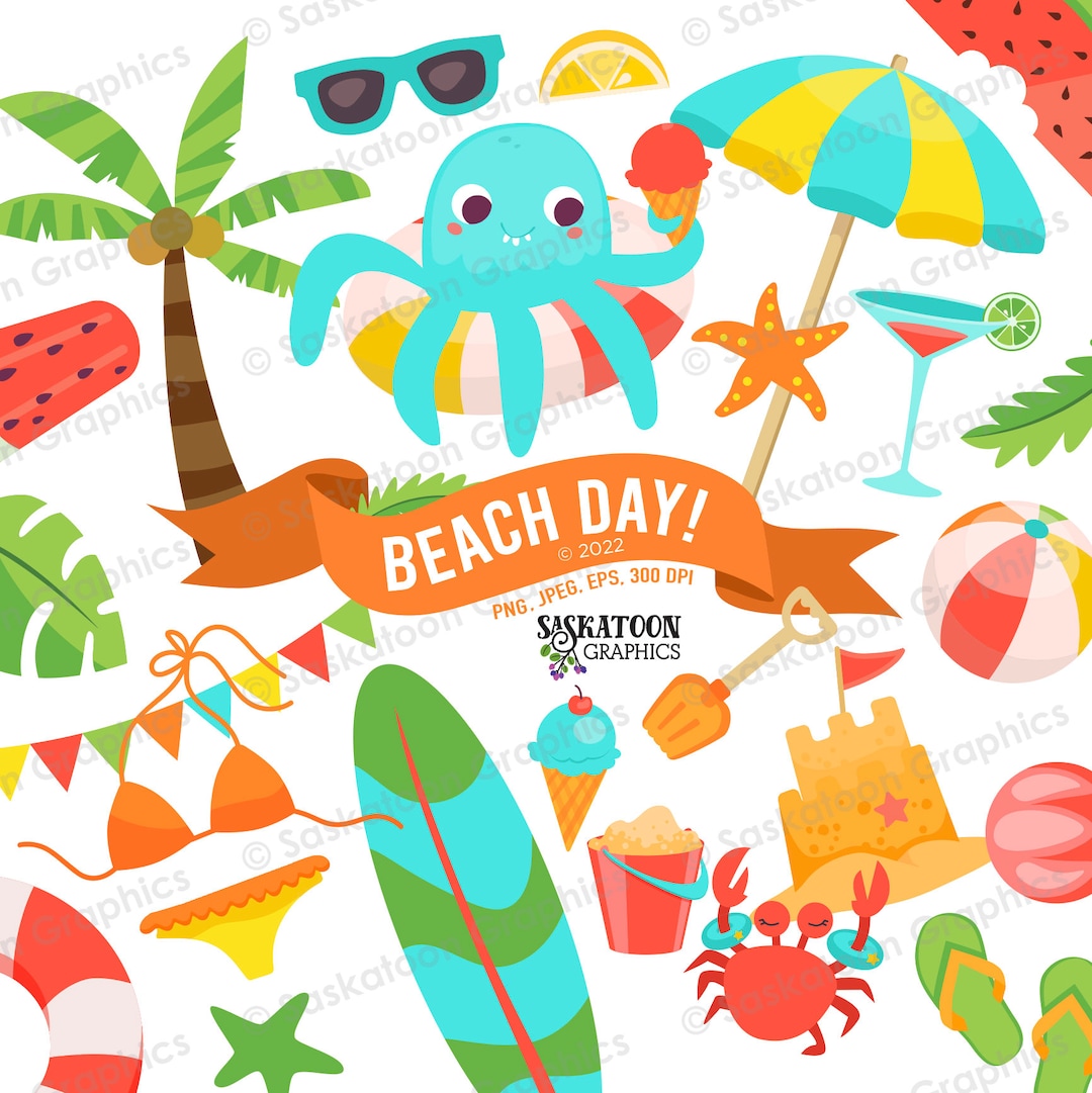 Beach Day Clip Art - Sunny Sand Play - Instant Download File - Digital ...