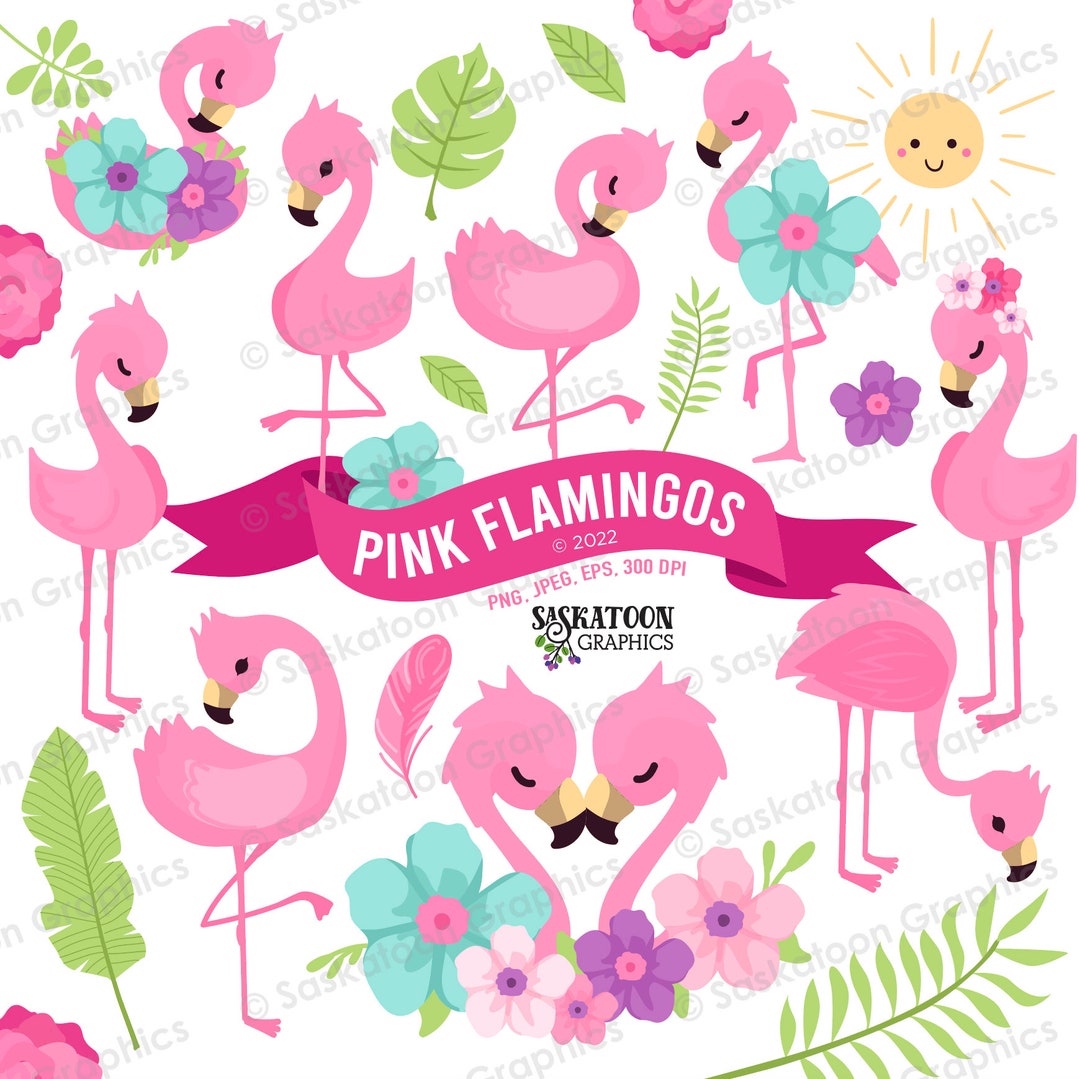 Pink Flamingos Clip Art - Tropical - Instant Download File - Digital ...