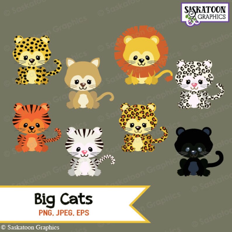 Big Cats Clip Art - Instant Download File - Digital Graphics - Product ...