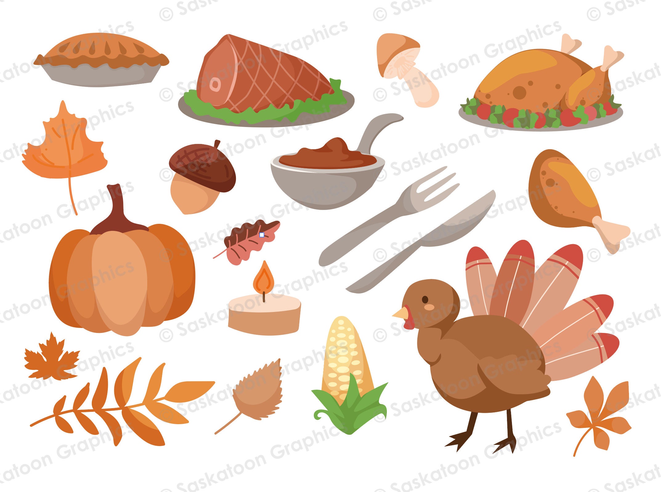 Thanksgiving Feast Dinner Clip Art - Playground - Instant Download File ...
