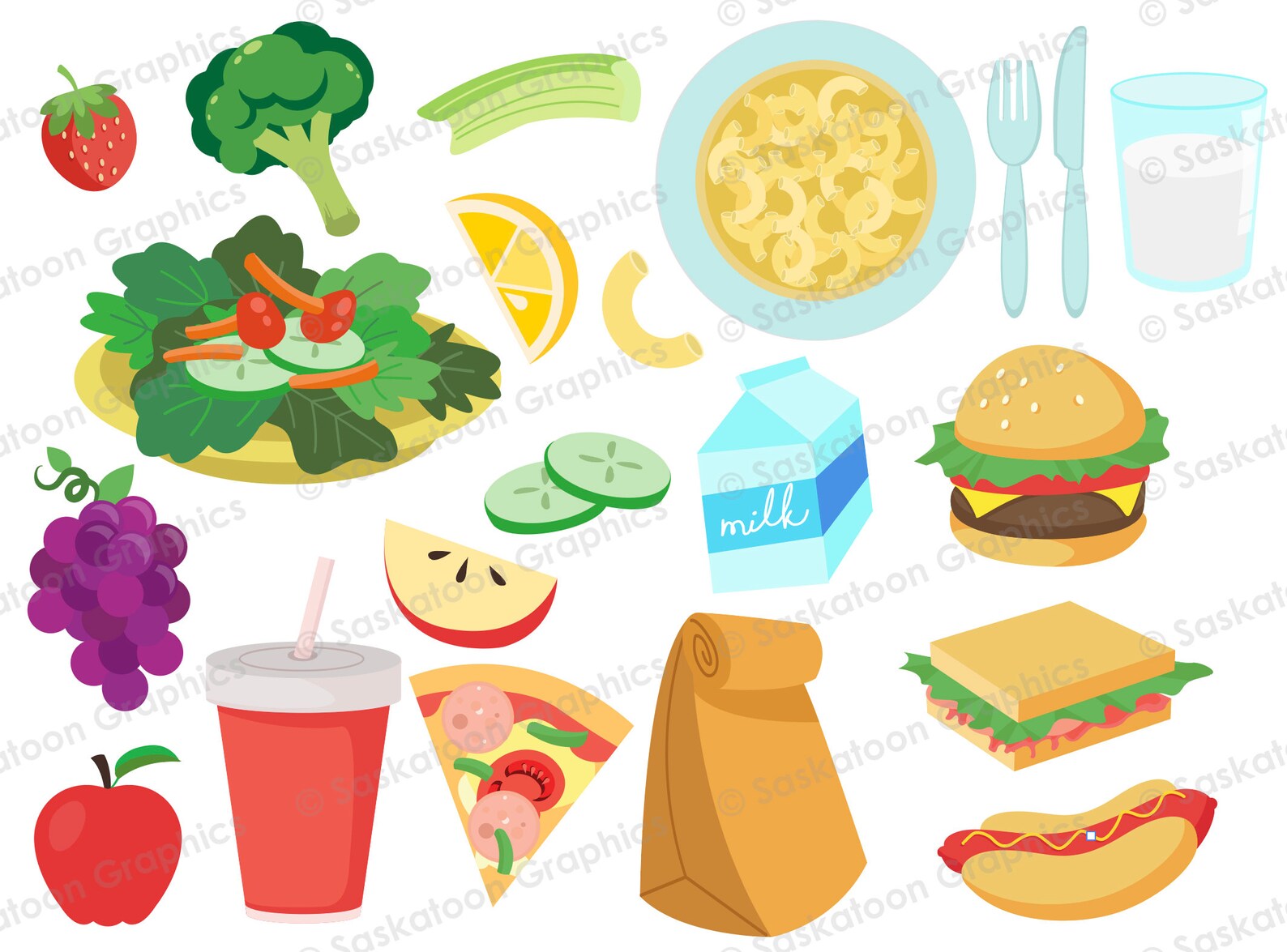 Lunch and Snack Foods Clip Art - Instant Download File - Digital ...