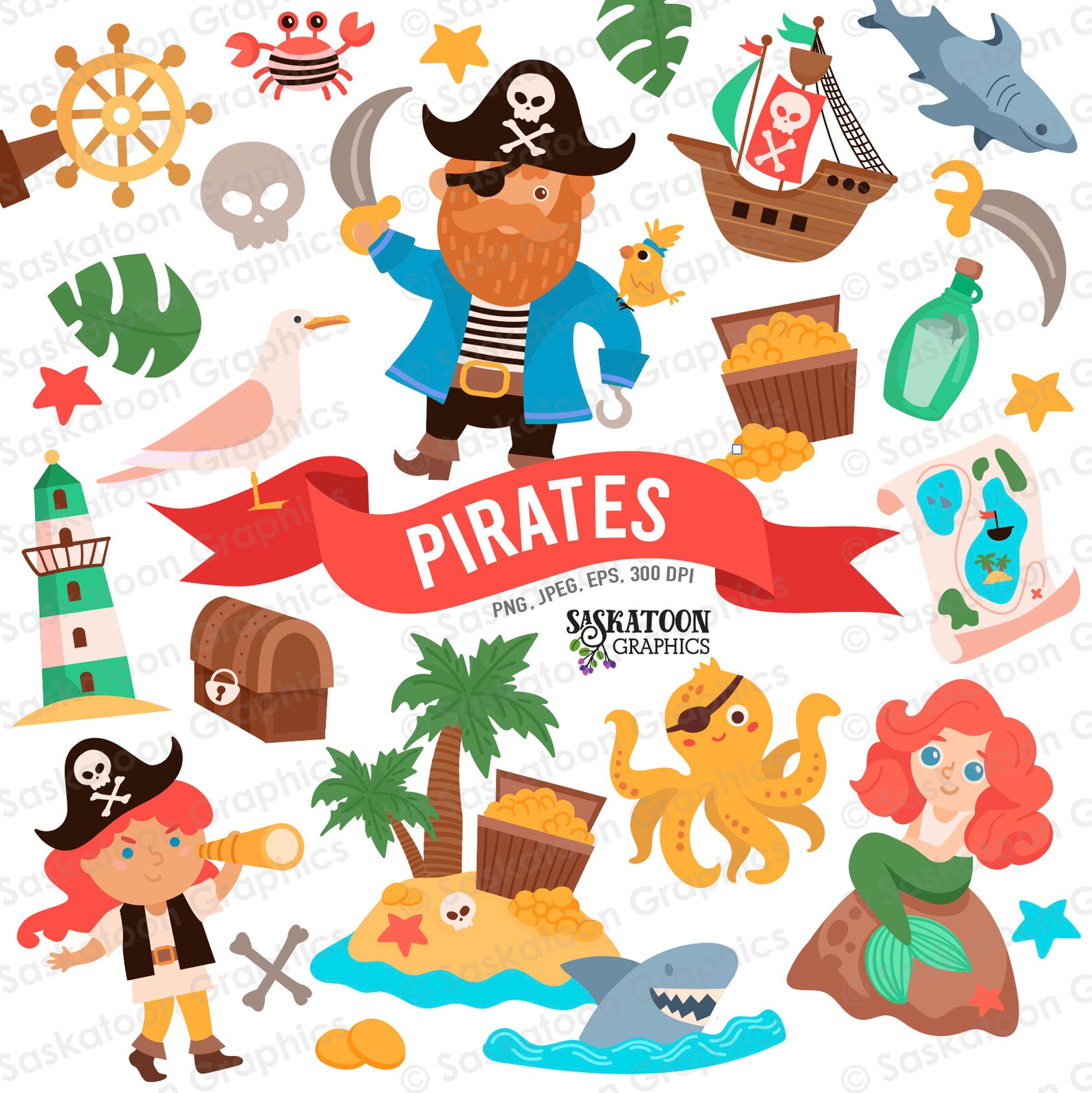 Ahoy Pirates Clip Art Set - Treasure Island Map - X Marks the Spot ...