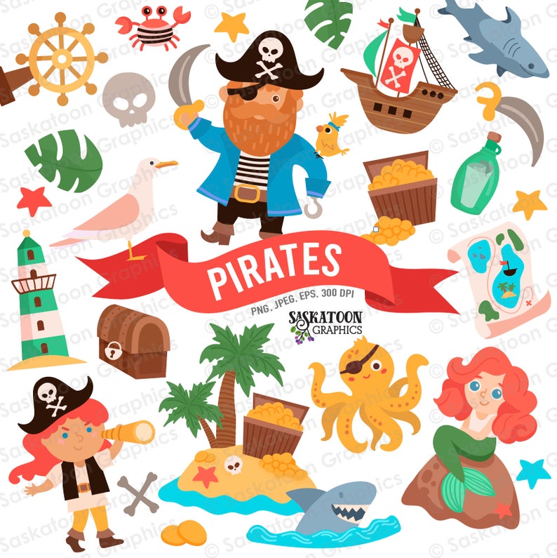 Ahoy Pirates Clip Art Set - Treasure Island Map - X Marks the Spot ...