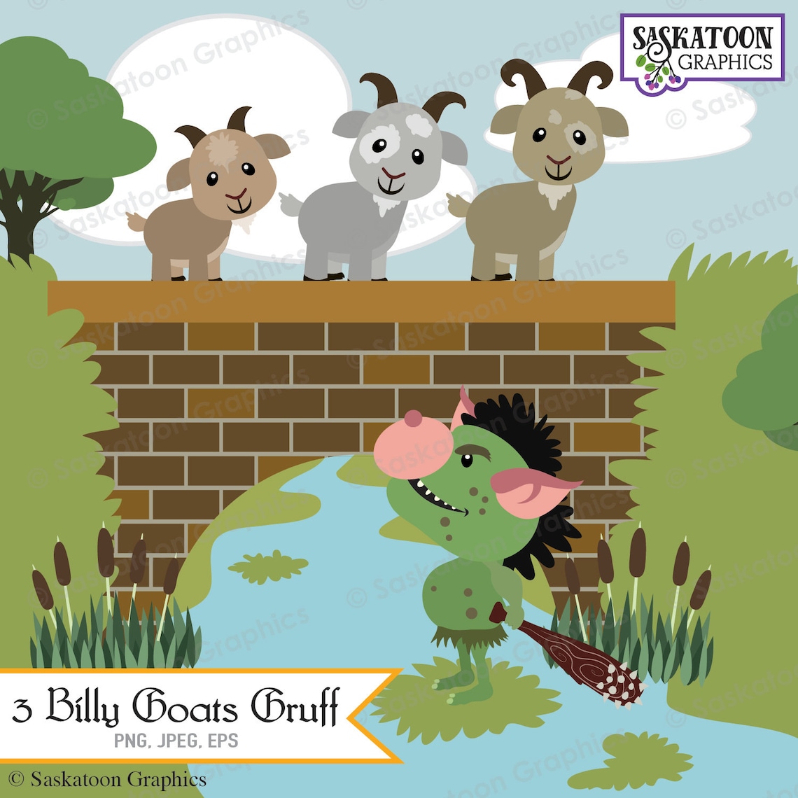 Three Billy Goats Gruff Clip Art - Instant Download File - Digital ...