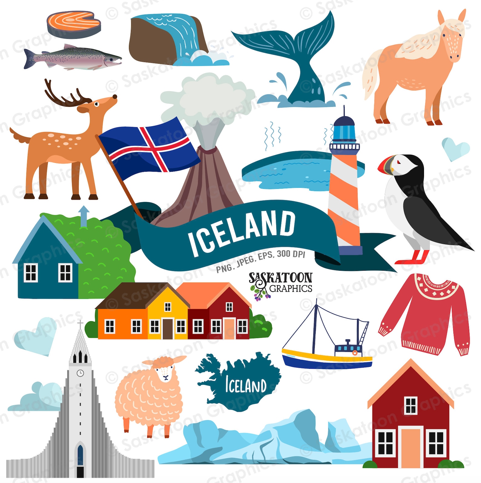 Iceland Travel Clip Art - Icelandic Flag - European Continent World ...