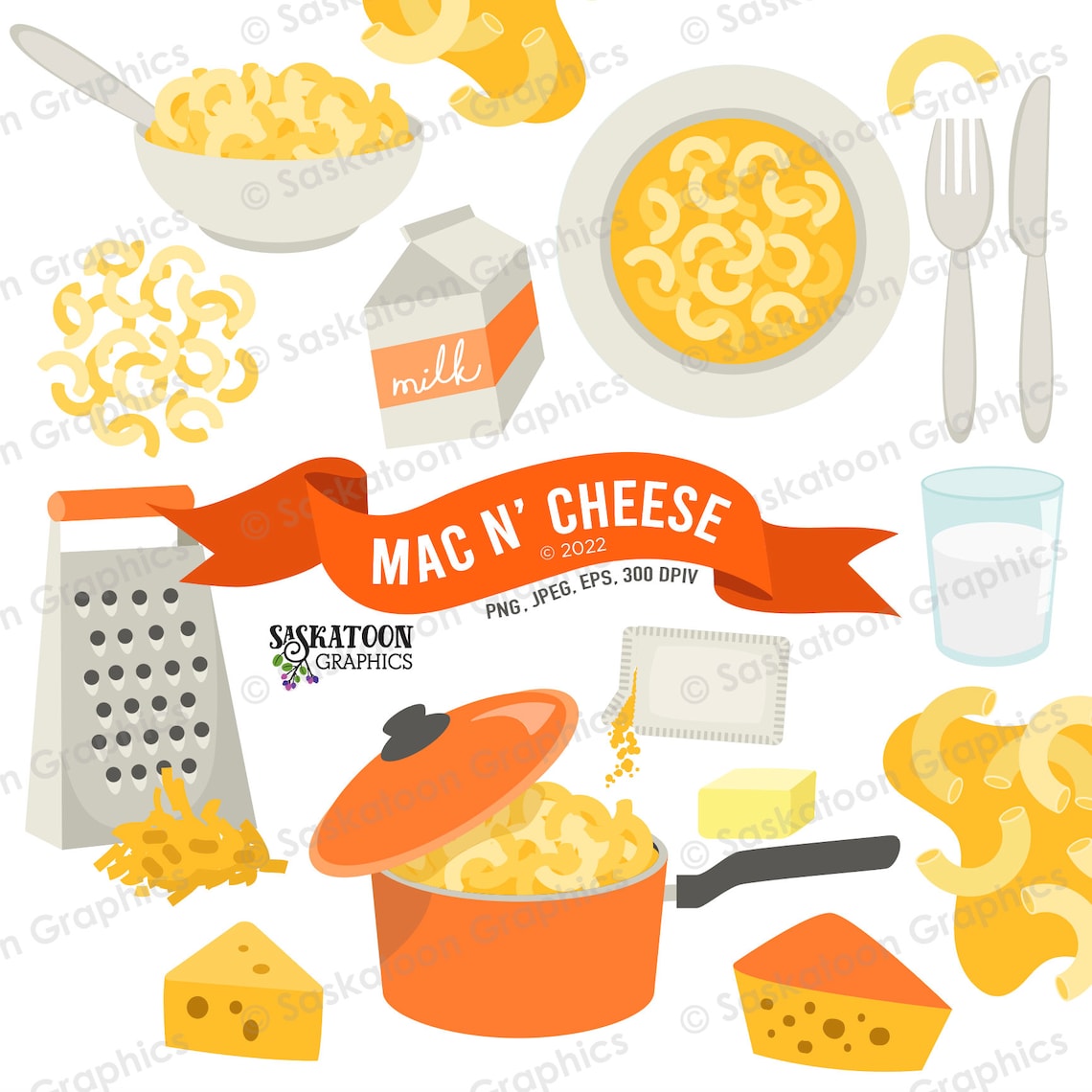 Macaroni and Cheese Clip Art - Instant Download File - Digital Graphics ...