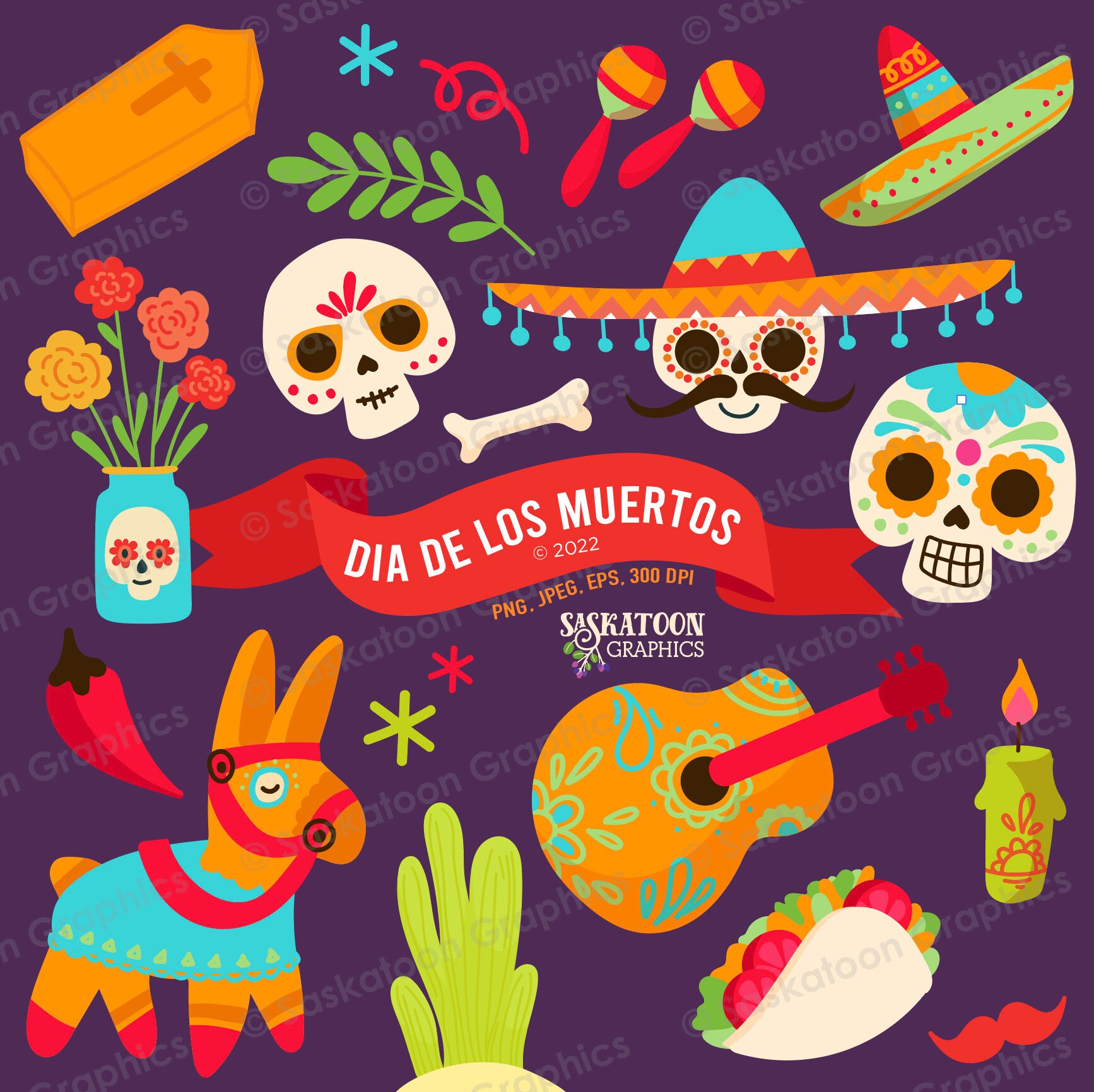 Dia De Los Muertos Clip Art Halloween Instant Download File Digital ...