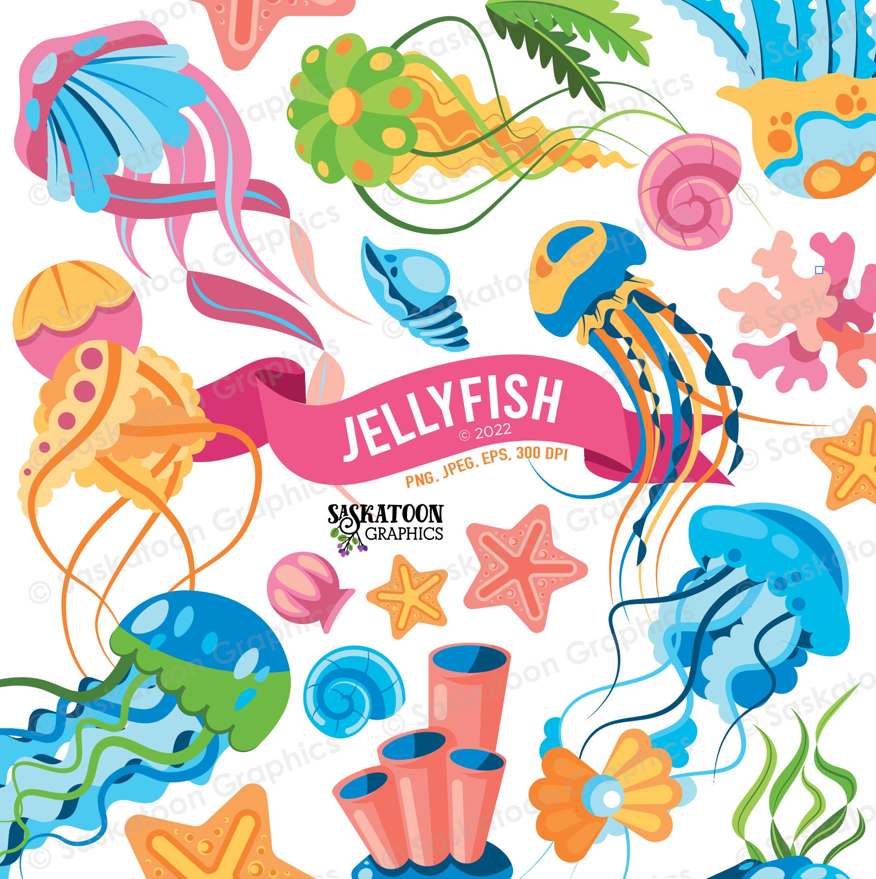 Jellyfish Ocean Clip Art Instant Download File Digital Graphics Product ...