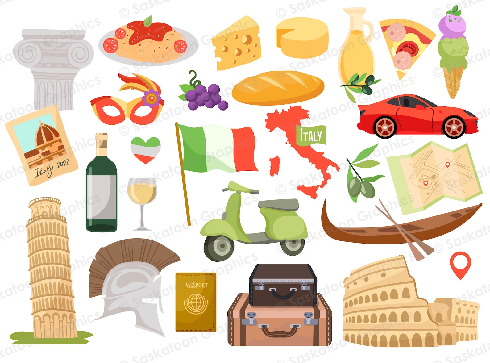 Italy Travel Clip Art - Italian Flag - Europe Continent - Land Country ...
