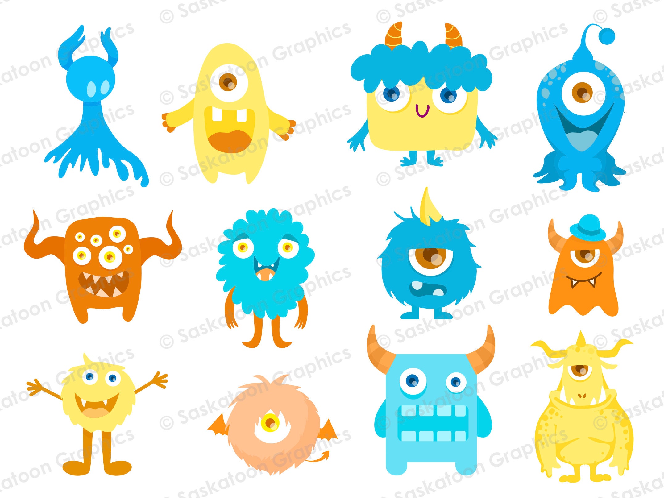 Cute Monsters Clip Art Instant Download File Digital Graphics Product ...