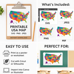 Bright Colors USA Map Clip Art - United States of America- Instant ...