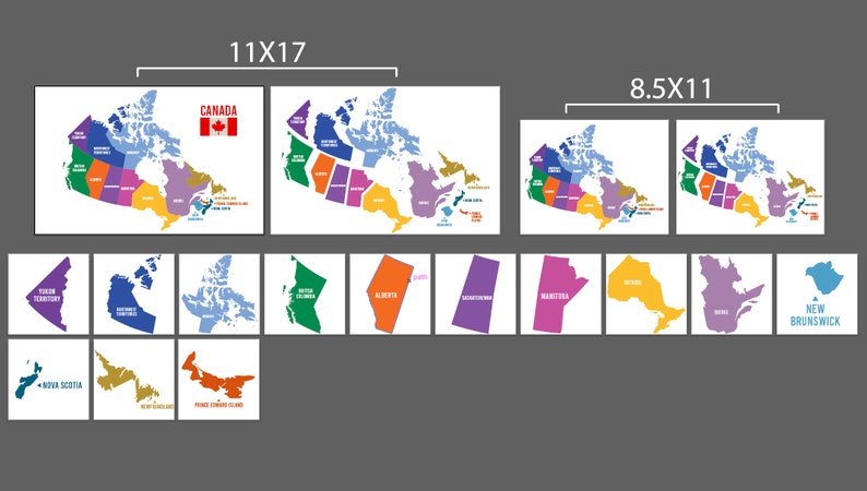 Canada Bright Colors Map Clip Art - North America - Instant Download ...