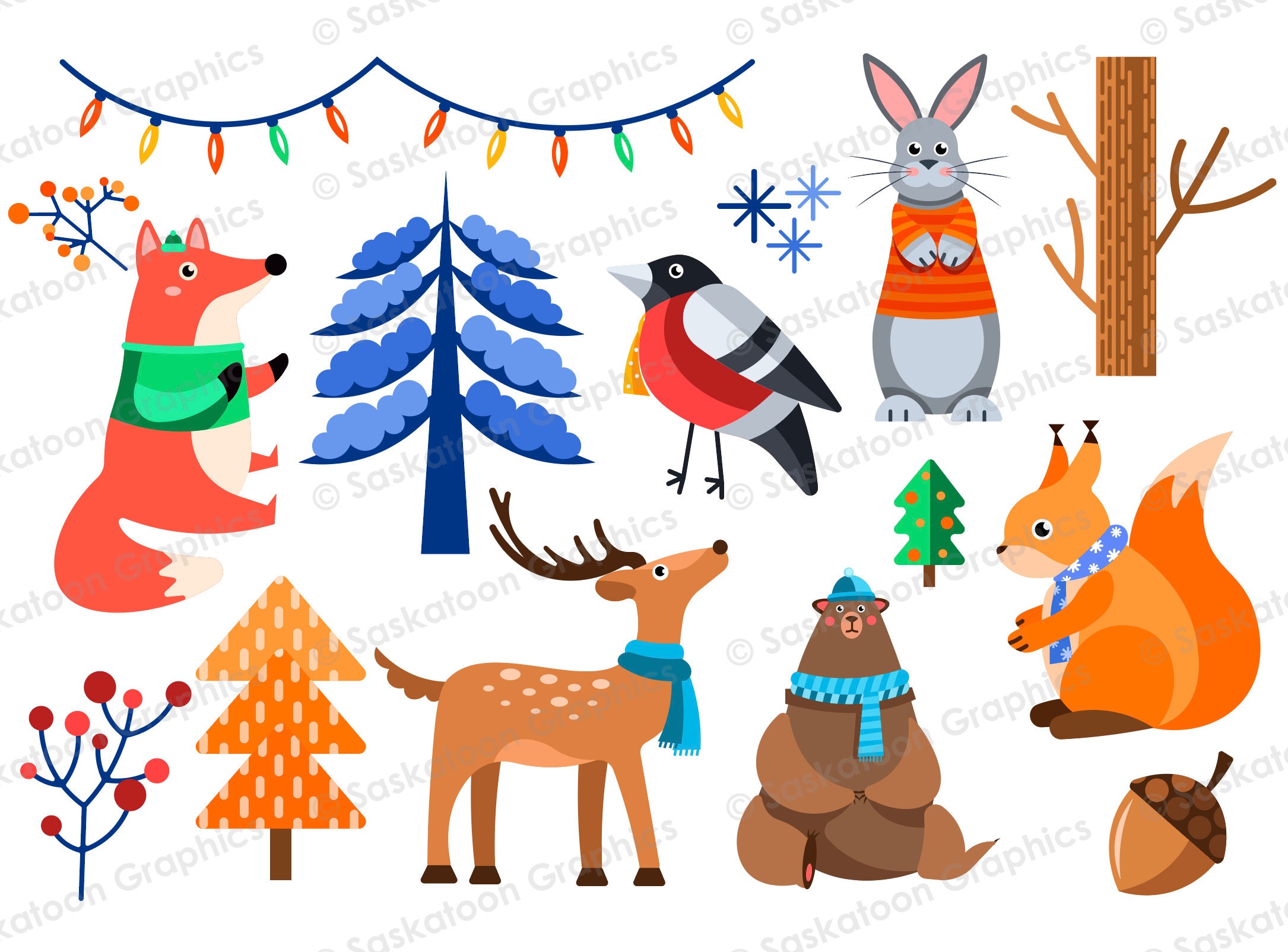 Winter Forest Animals Clip Art - Snow - Instant Download File - Digital ...