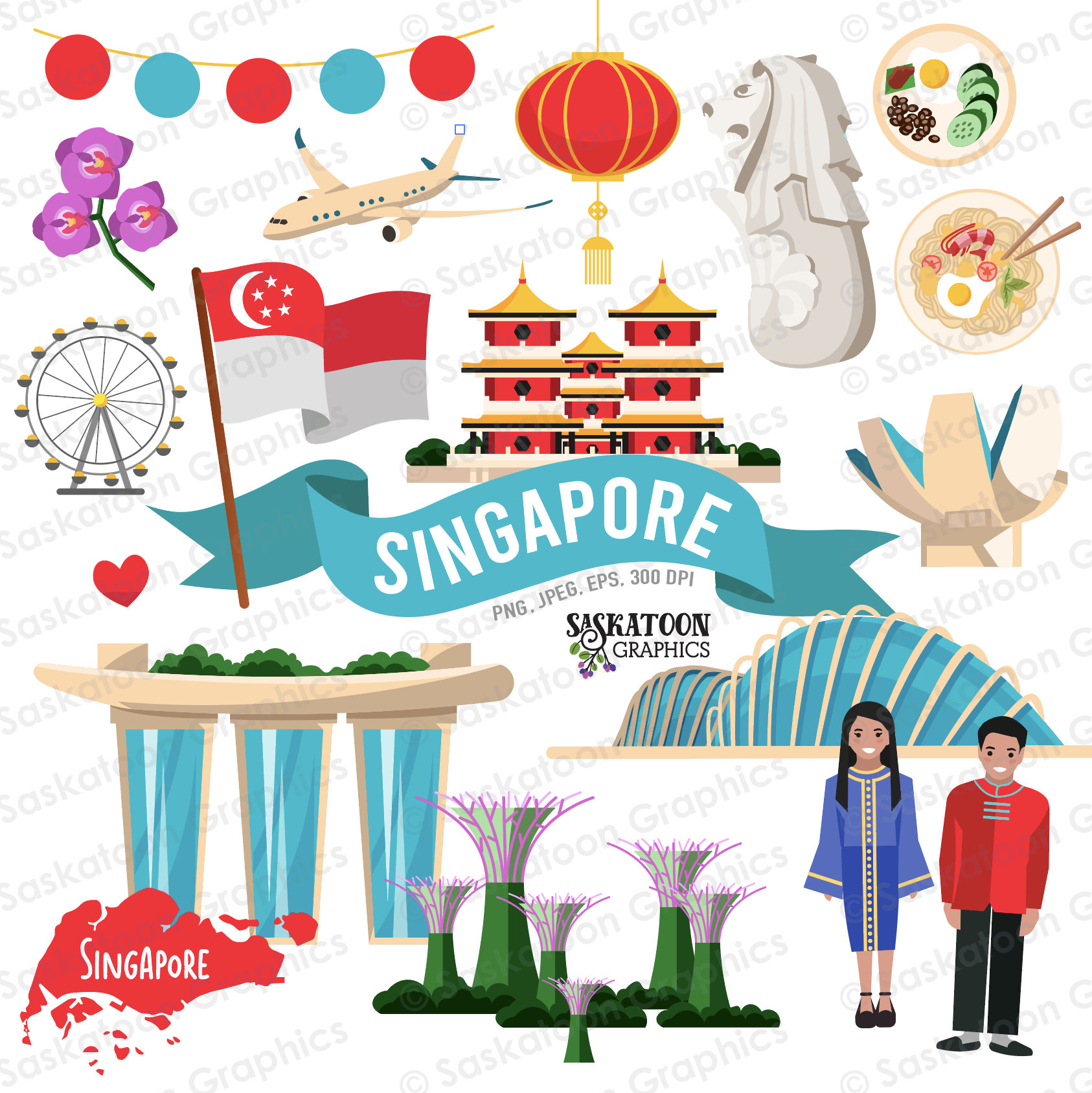 Singapore Travel Clip Art - Singaporean Flag - Asia Continent Country ...