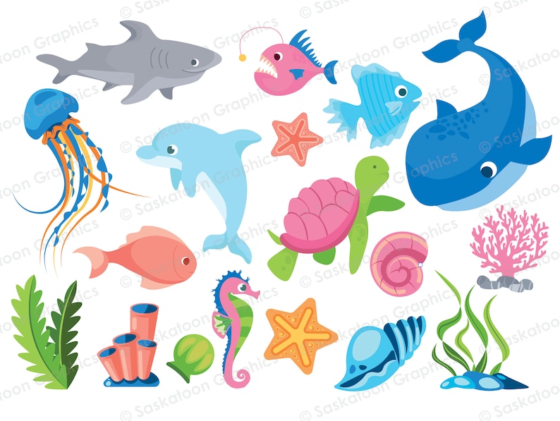Marine Life Ocean Clip Art instant Download File Digital Graphics ...