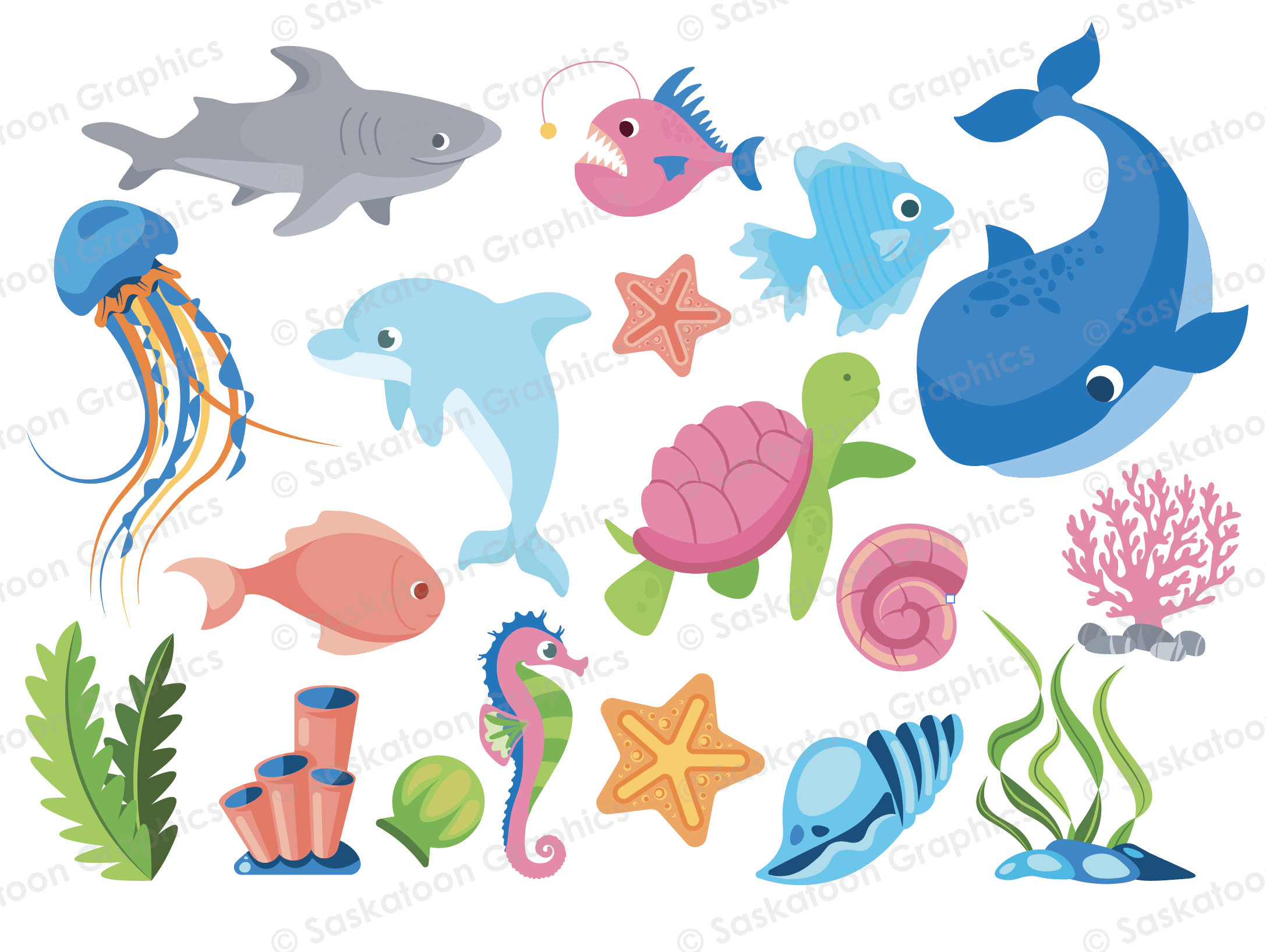 Marine Life Ocean Clip Art instant Download File Digital Graphics ...