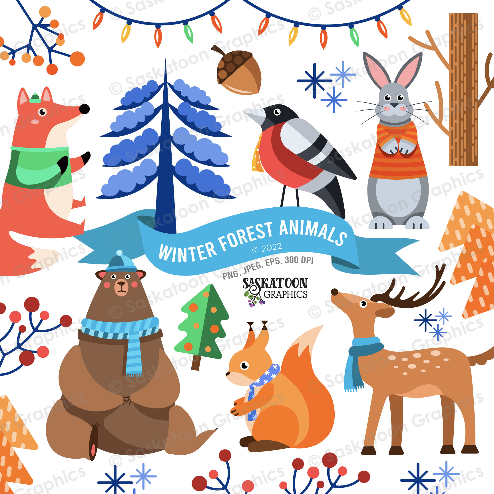Winter Forest Animals Clip Art - Snow - Instant Download File - Digital ...