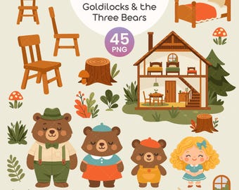 Goldilocks Clipart Set, Fairy Tale Clipart, Goldilocks and Friends Art ...