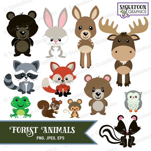 Woodland Animals Digital Stamp Commercial Use Vector - Etsy