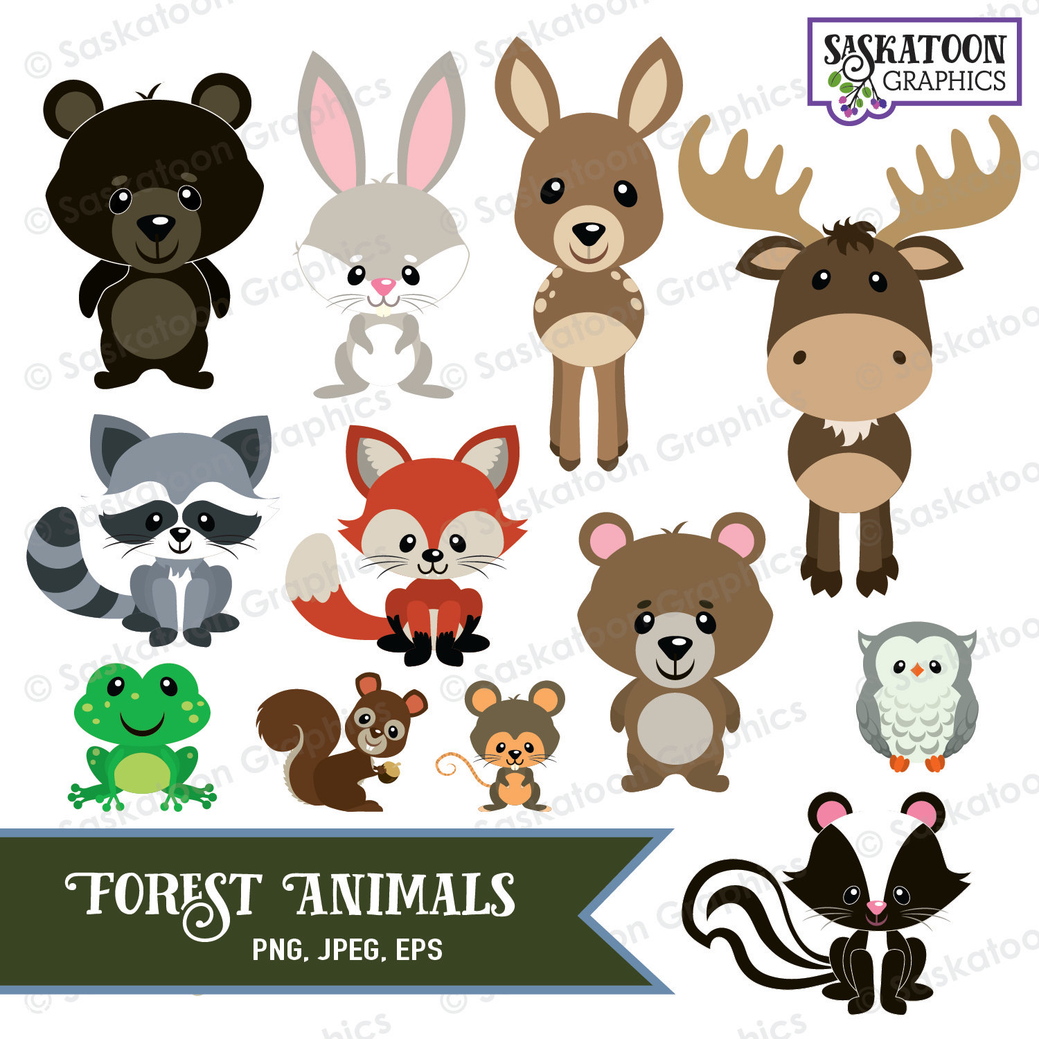 Forest Woodland Animals Clip Art Instant Download File Digital Graphics ...