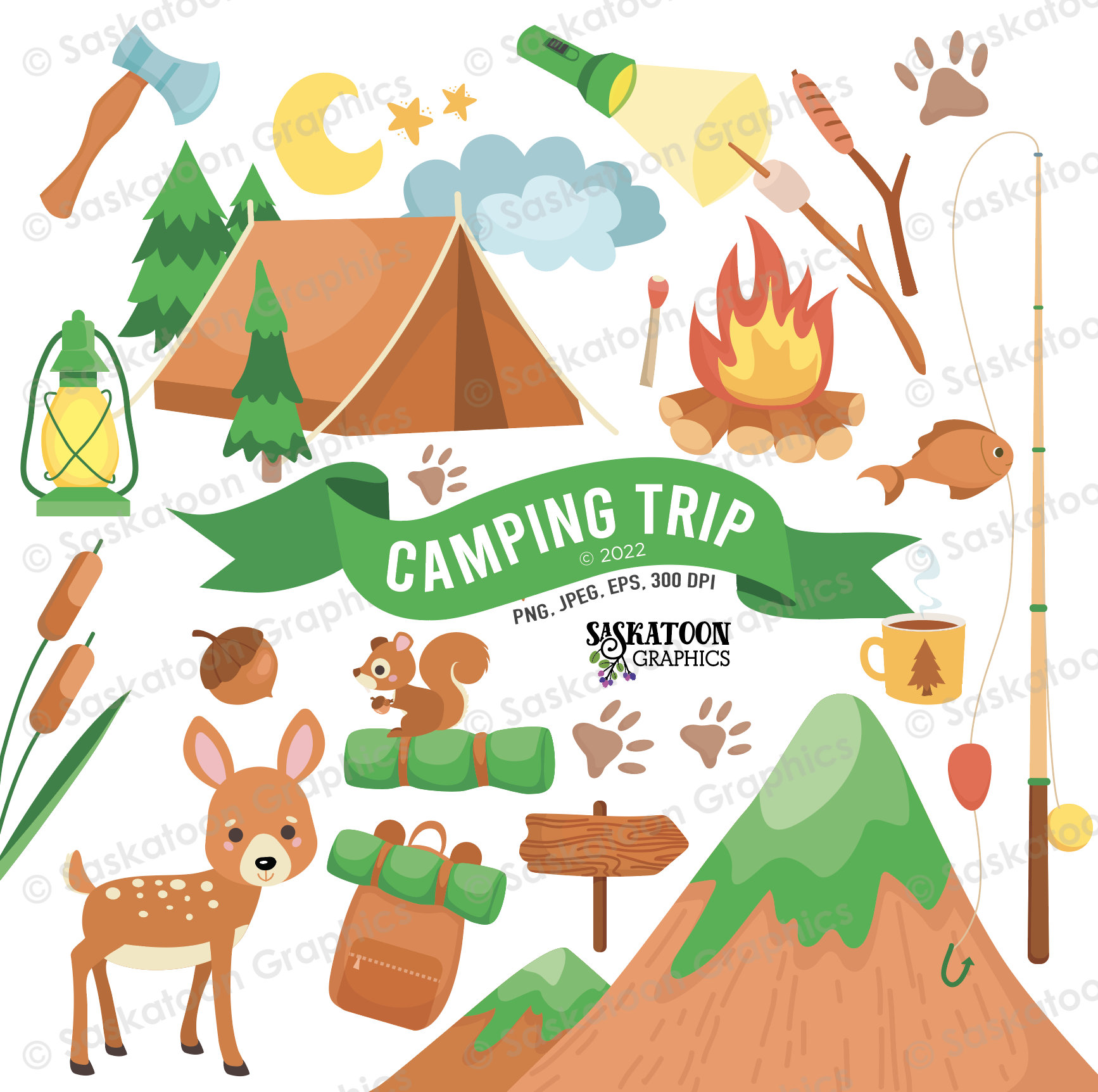 Camping Trip Clip Art Woodland Scene Instant Download File Digital ...
