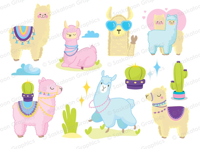 Party Llamas Clip Art - Cute Animals - Instant Download File - Digital ...