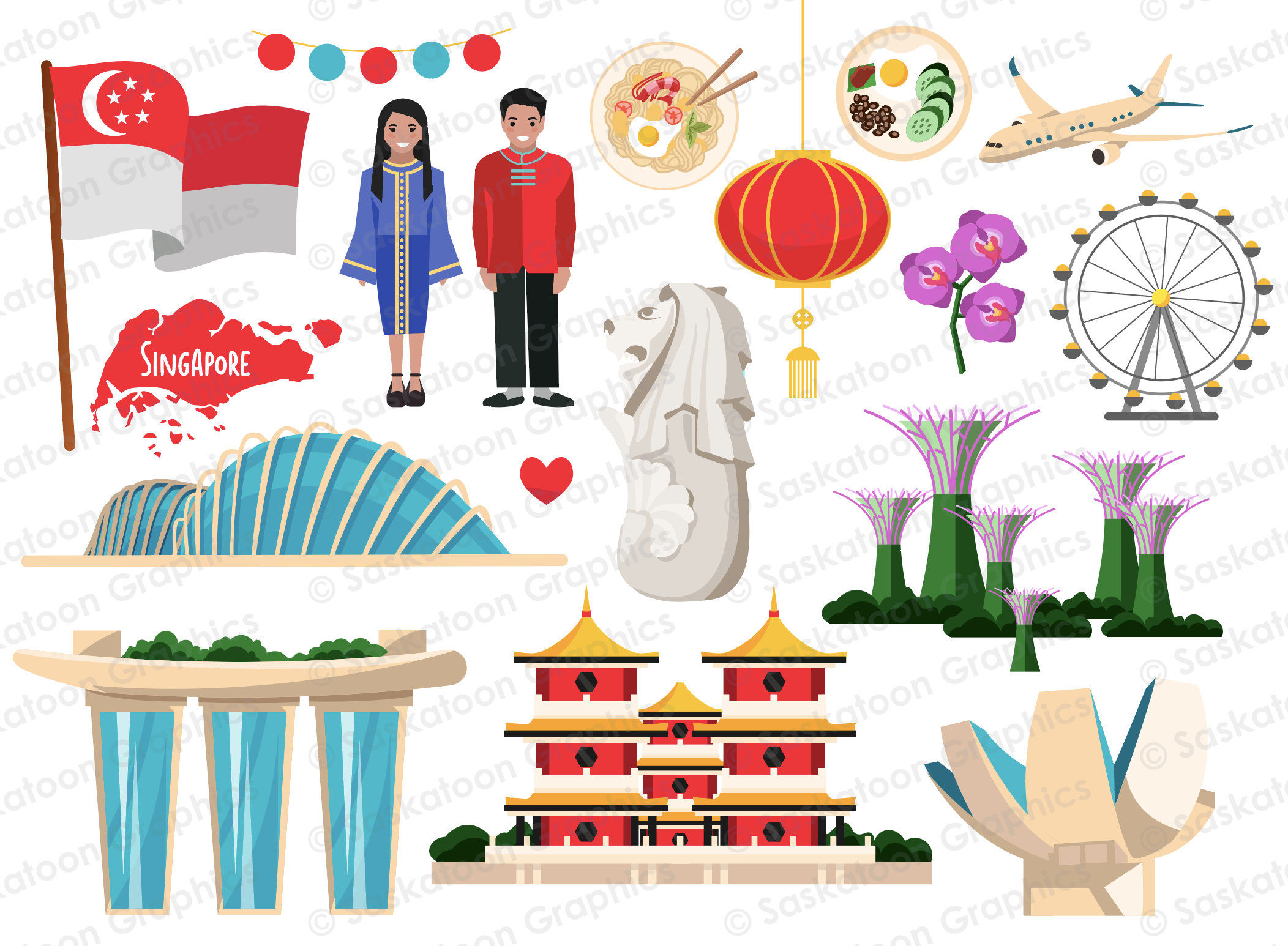 Singapore Travel Clip Art - Singaporean Flag - Asia Continent Country ...
