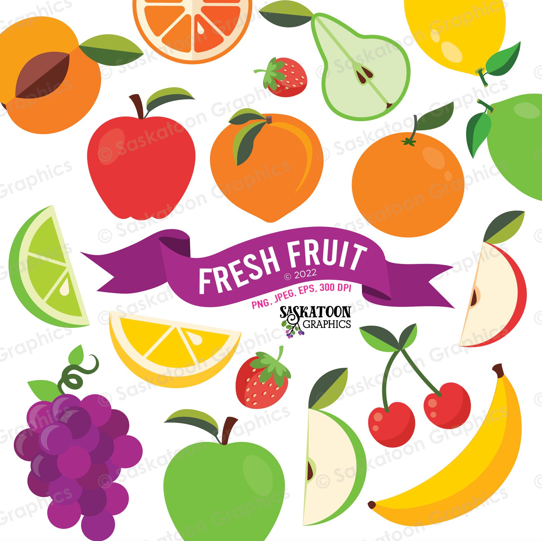 Fresh Fruit Clip Art Set - Instant Download File - Digital Graphics ...
