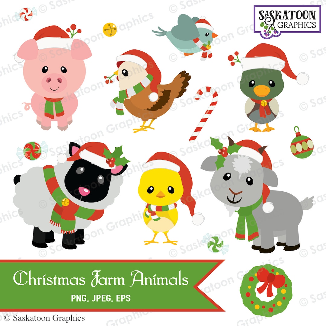 Christmas Farm Animals Clip Art - Instant Download File - Digital ...