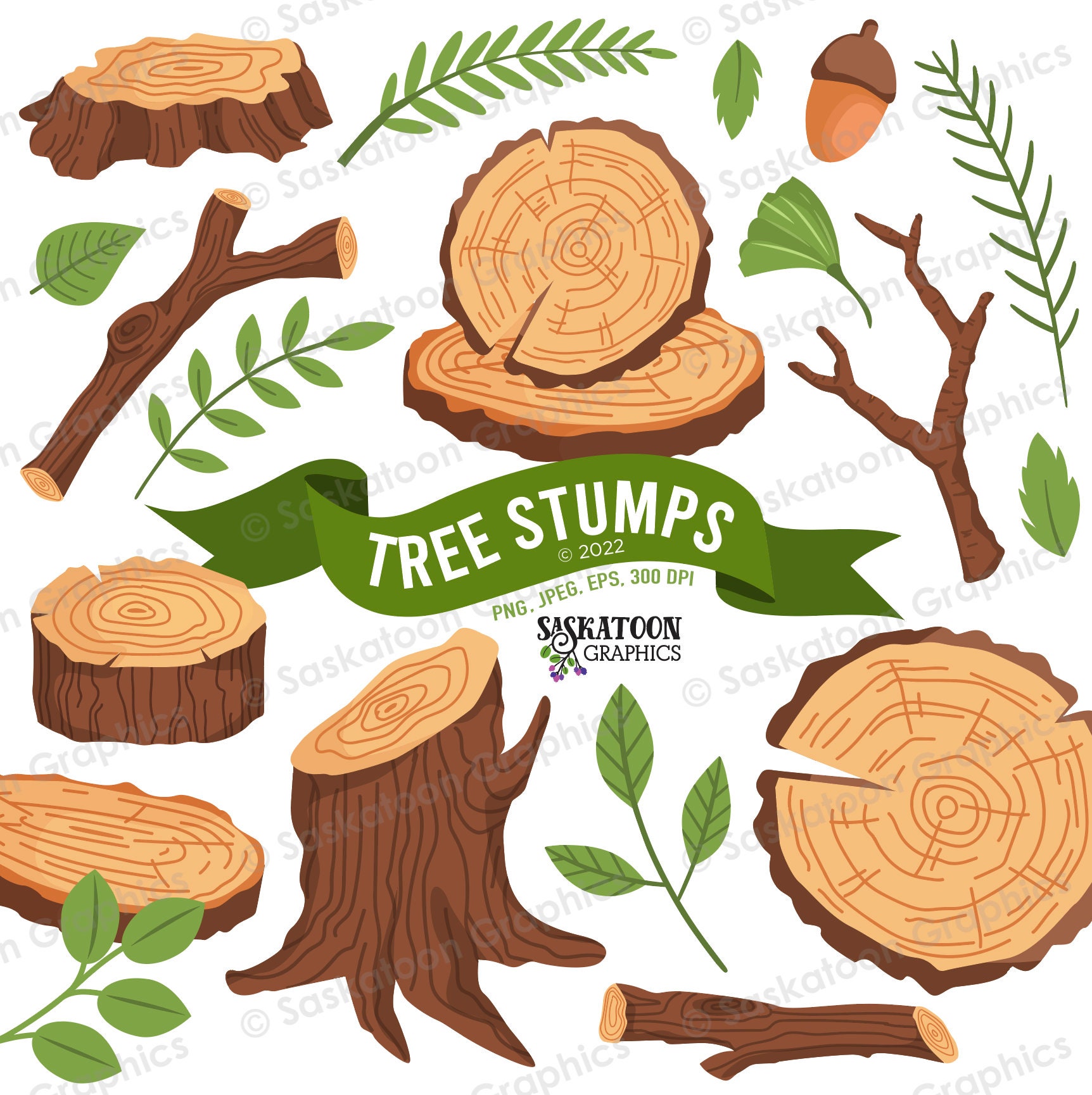 Wood Slices and Tree Stumps Clip Art - Instant Download File - Digital ...