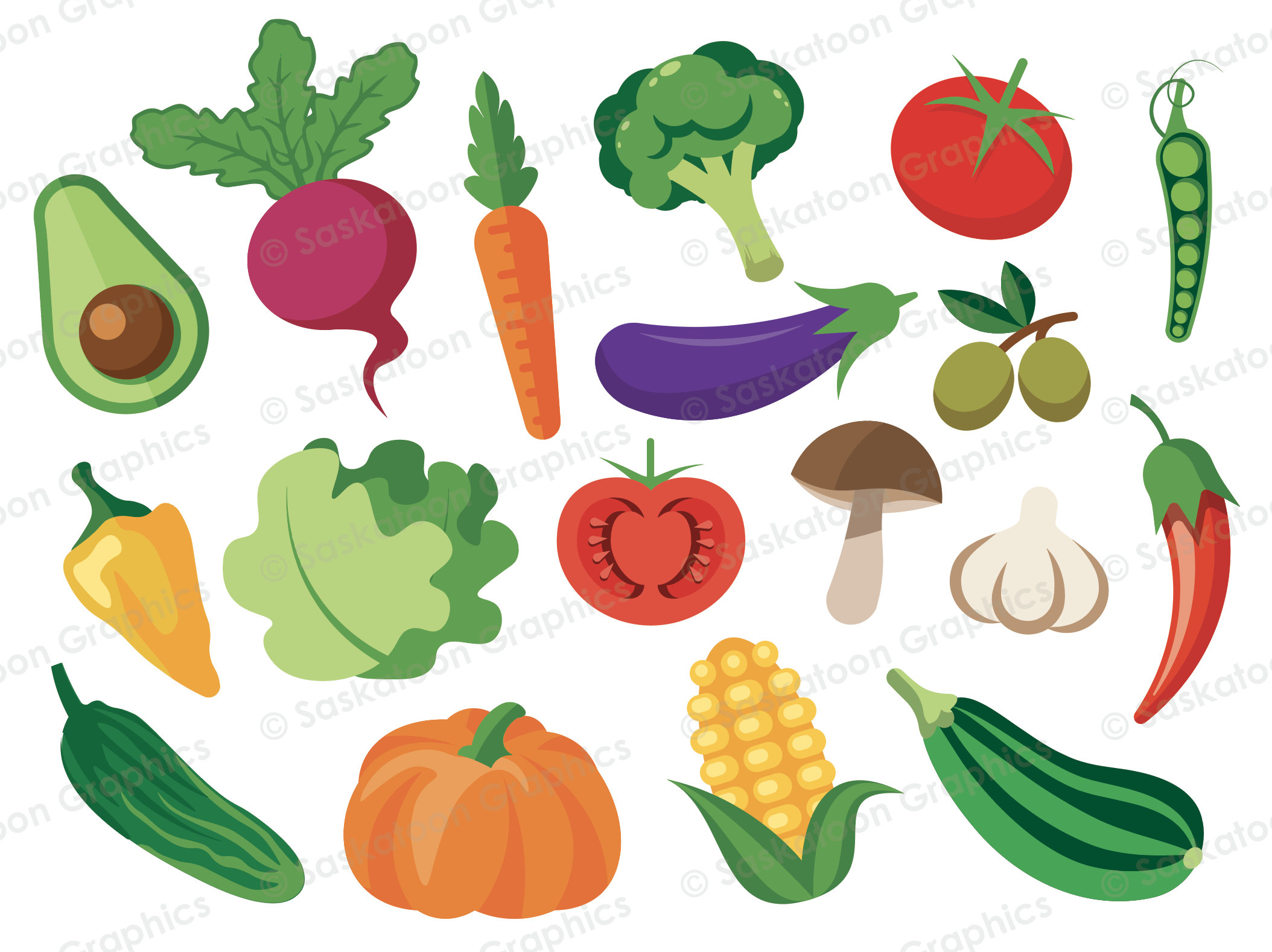 Popular Vegetables Clip Art Set - Veggies Produce - Instant Download ...