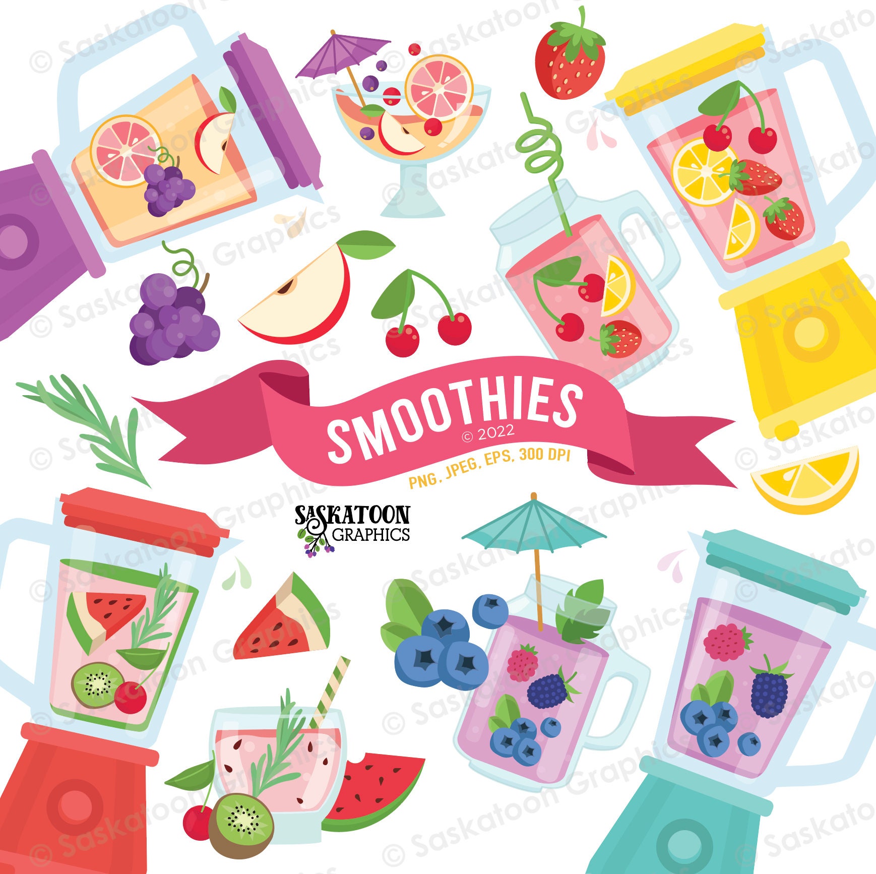 Smoothies Clip Art Set - Fruit Berries - Instant Download File ...