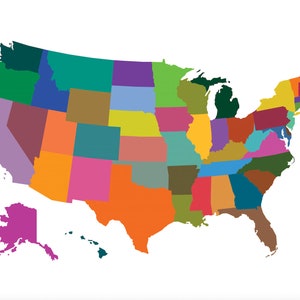 Bright Colors USA Map Clipart United States of America | Etsy