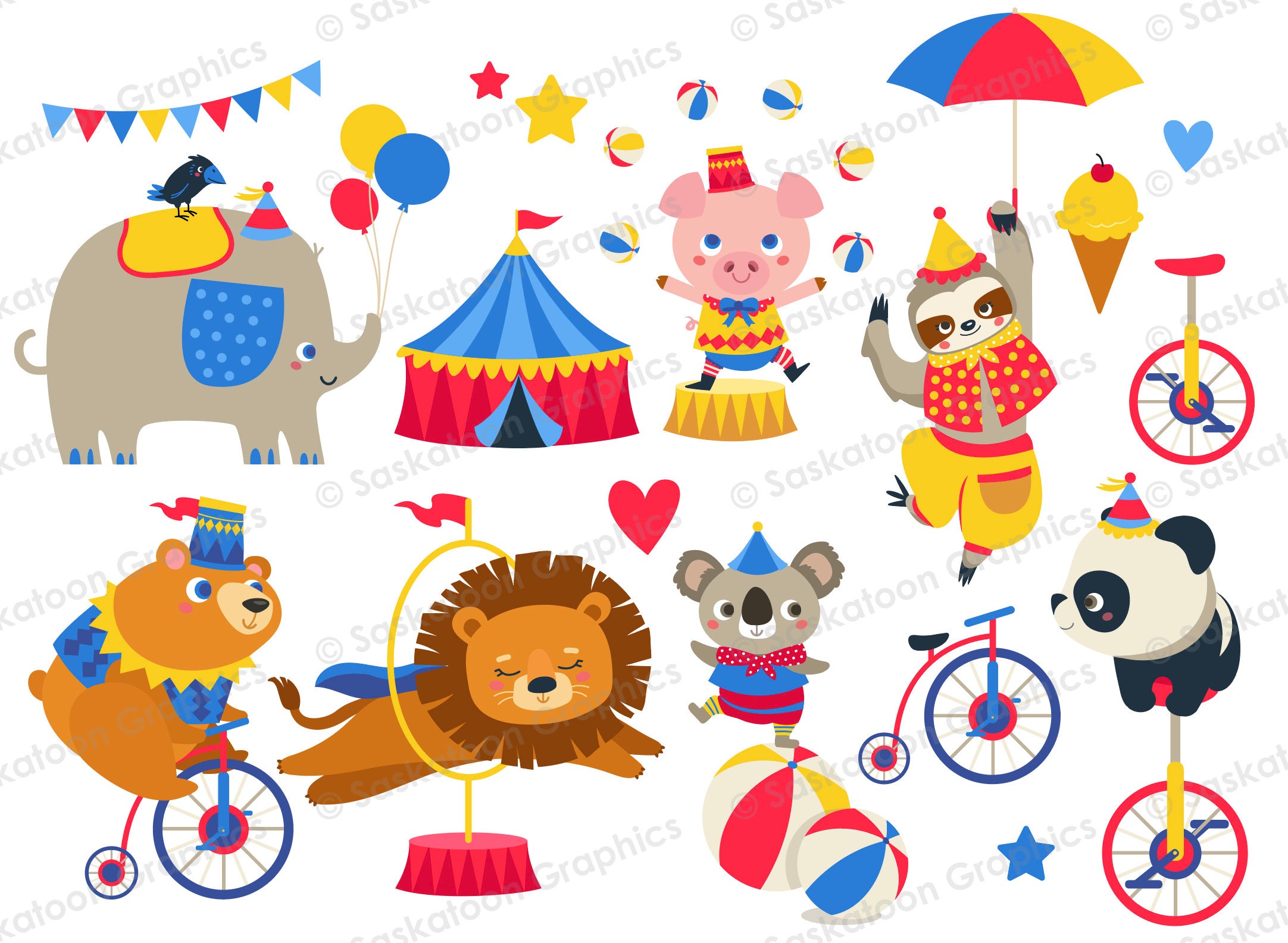 Circus Animals Carnival Clip Art - Instant Download File - Digital ...