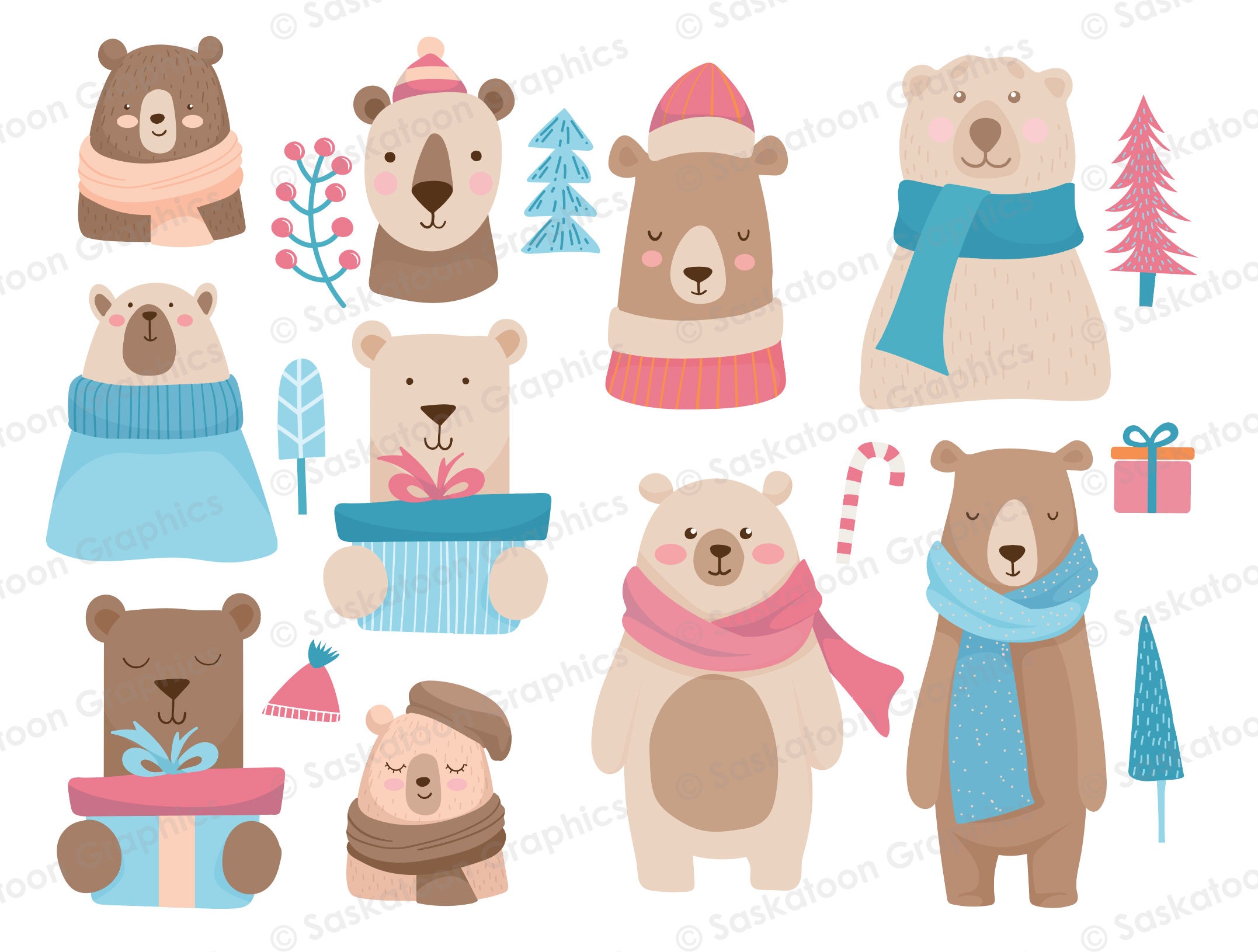 Winter Bears Clip Art - Brrr Cold - Instant Download File - Digital ...