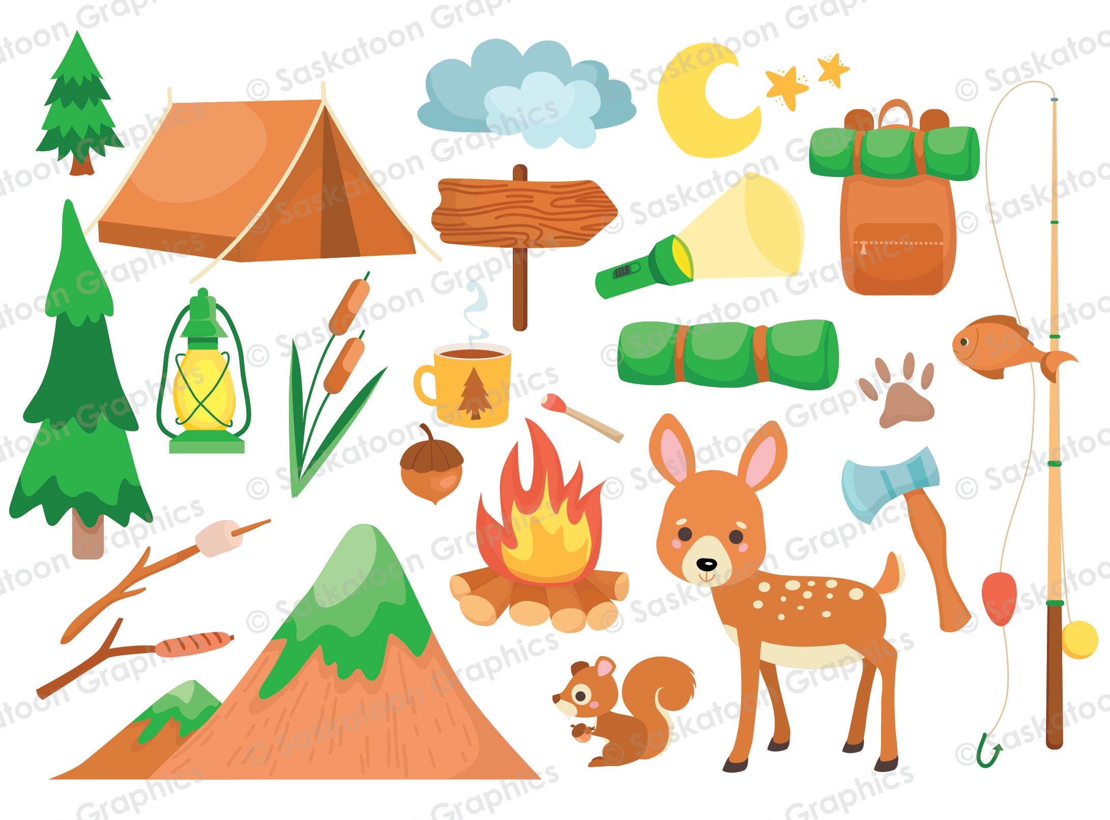 Camping Trip Clip Art Woodland Scene Instant Download File Digital ...
