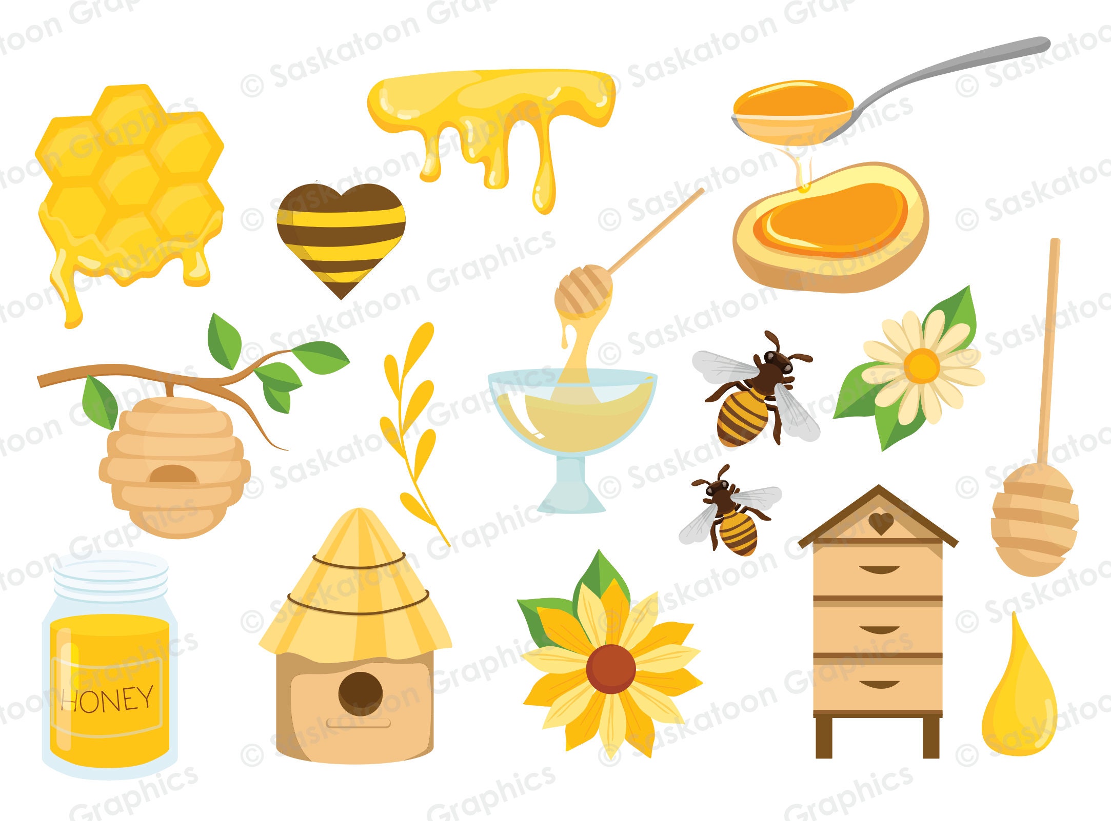 Honey Bees Clip Art - Instant Download File - Digital Graphics ...
