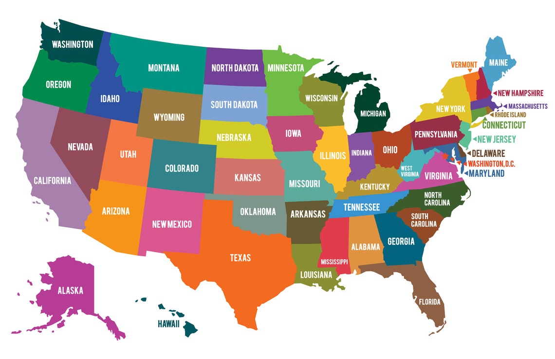 Bright Colors USA Map Clip Art United States of America Instant ...